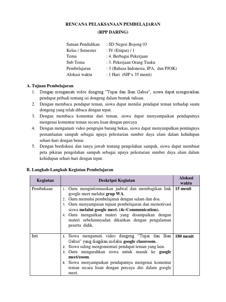 RPP PJBL Daring | PDF | Karier & Perkembangan | Seni & Disiplin Bahasa