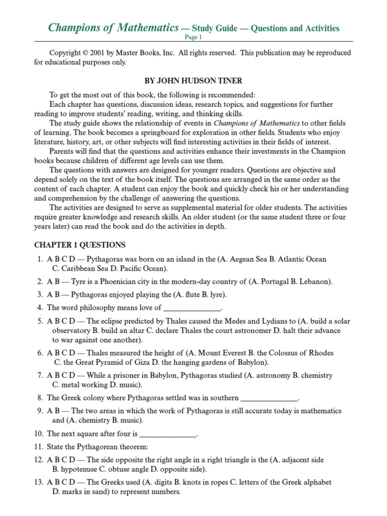 Champions of Mathematics Study Guide | Download Free PDF | Euclid ...