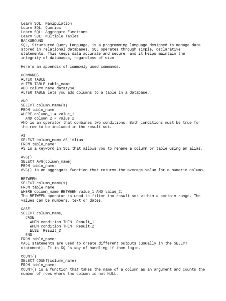 SQL Commands | PDF | Table (Database) | Sql