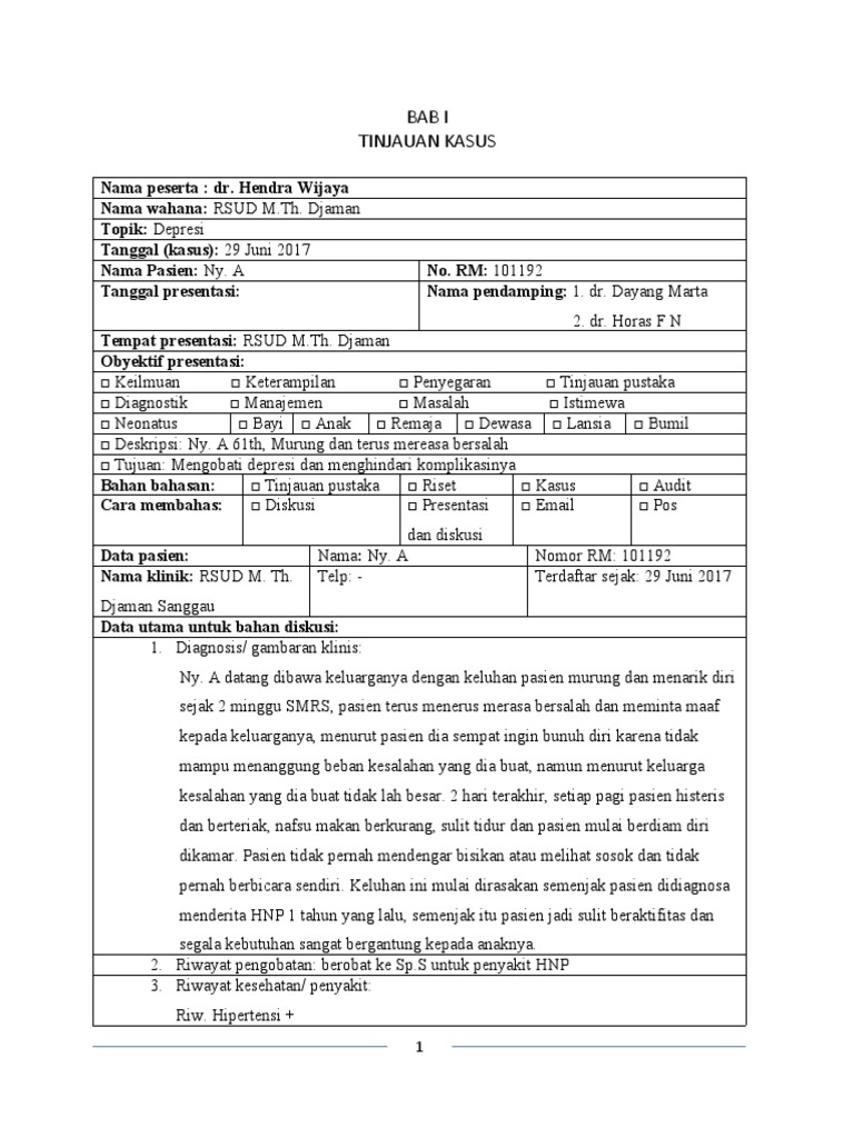 Portfolio Internship Depresi DR Hendra Wijaya | PDF