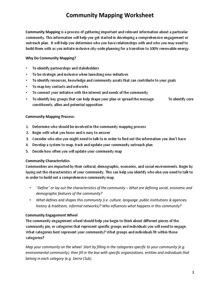 Community Mapping Worksheet | PDF | Community | Goal