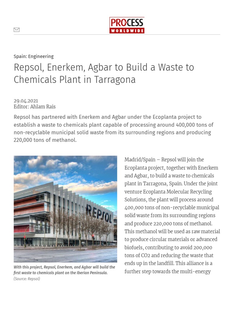 Repsol and Enerkem's Tarragona Plant | PDF | Waste | Sustainable ...