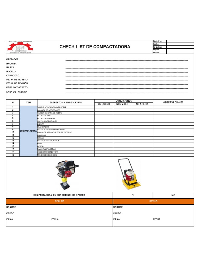 Check List Compactadora | PDF | Vehículos | Tecnología de vehículos