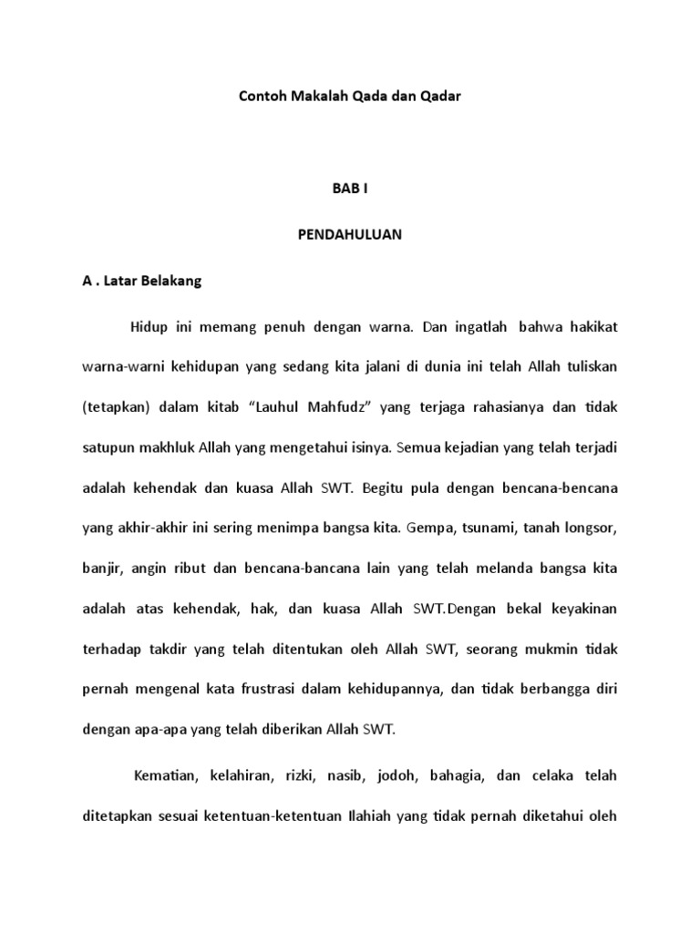 Memahami Qada dan Qadar dalam Islam | PDF