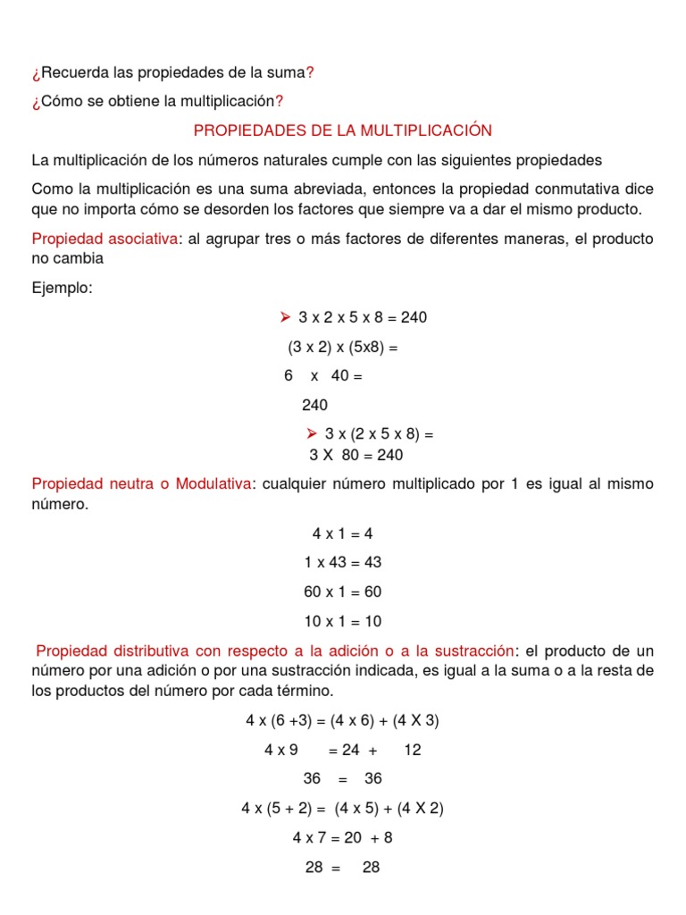 Propiedades de La Multiplicación | PDF
