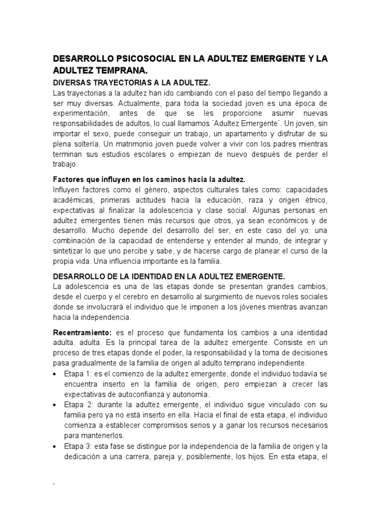 Desarrollo Psicosocial en La Adultez Emergente y La Adultez Temprana | PDF | Adultos | Amor