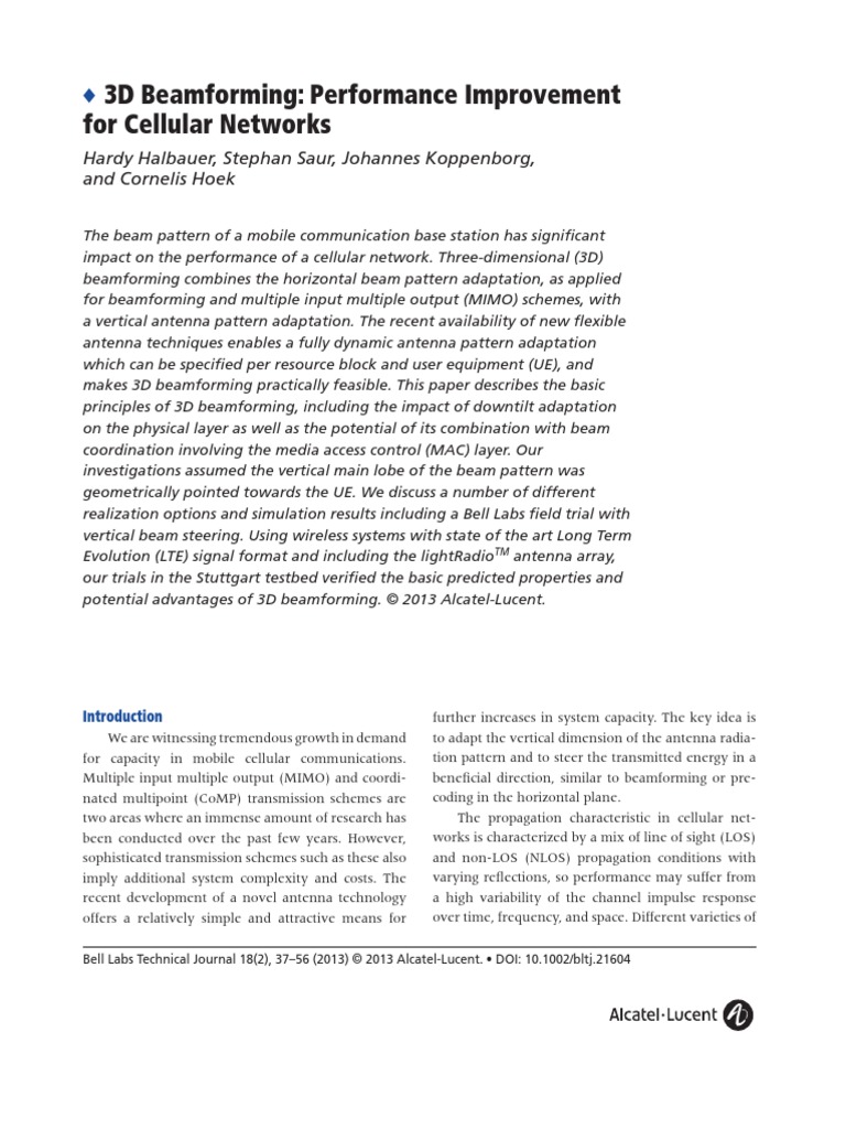 3D Beamforming - Performance Improvement For Cellular Networks | PDF ... 3D Beamforming - Performance Improvement For Cellular Networks | PDF ...