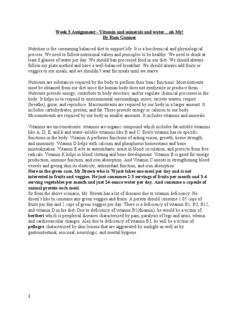 Week 3 Assignment:-Vitamin and Minerals and Water Oh My! by Ram Gazmer ...