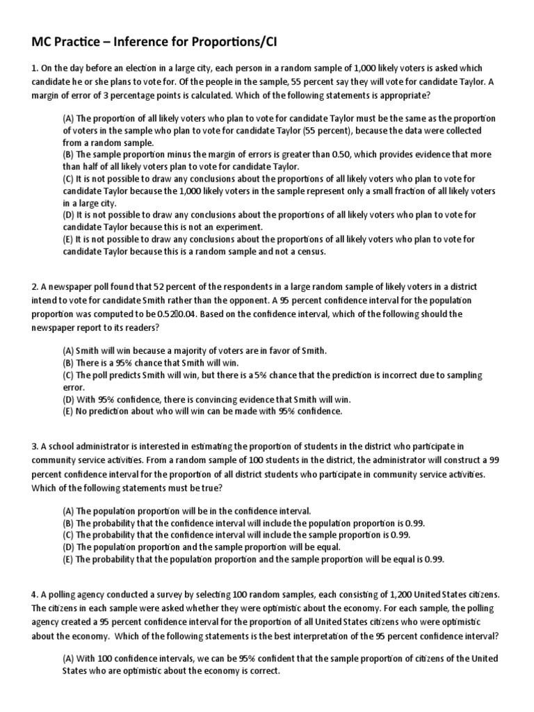 MC Practice - Inference For Proportions/CI | PDF | Type I And Type Ii ...