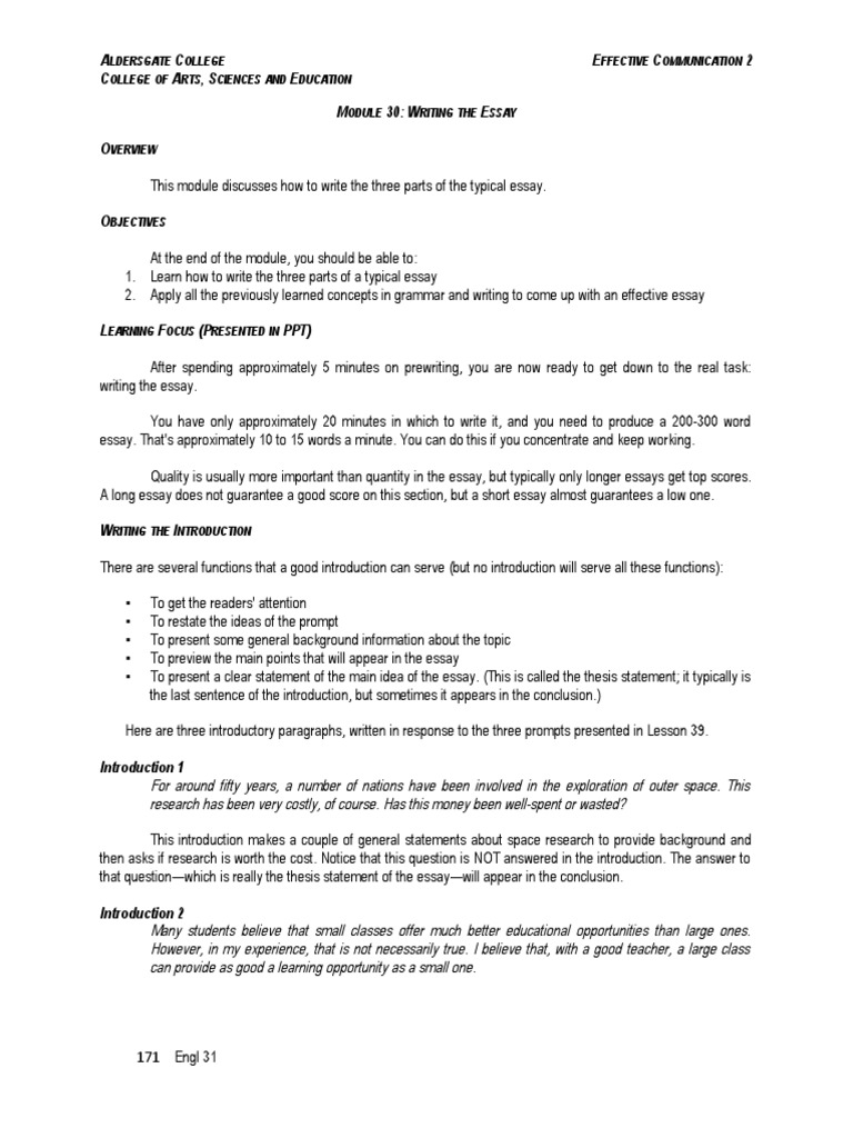 Module 30 Writing The Essay | PDF | Essays | Question