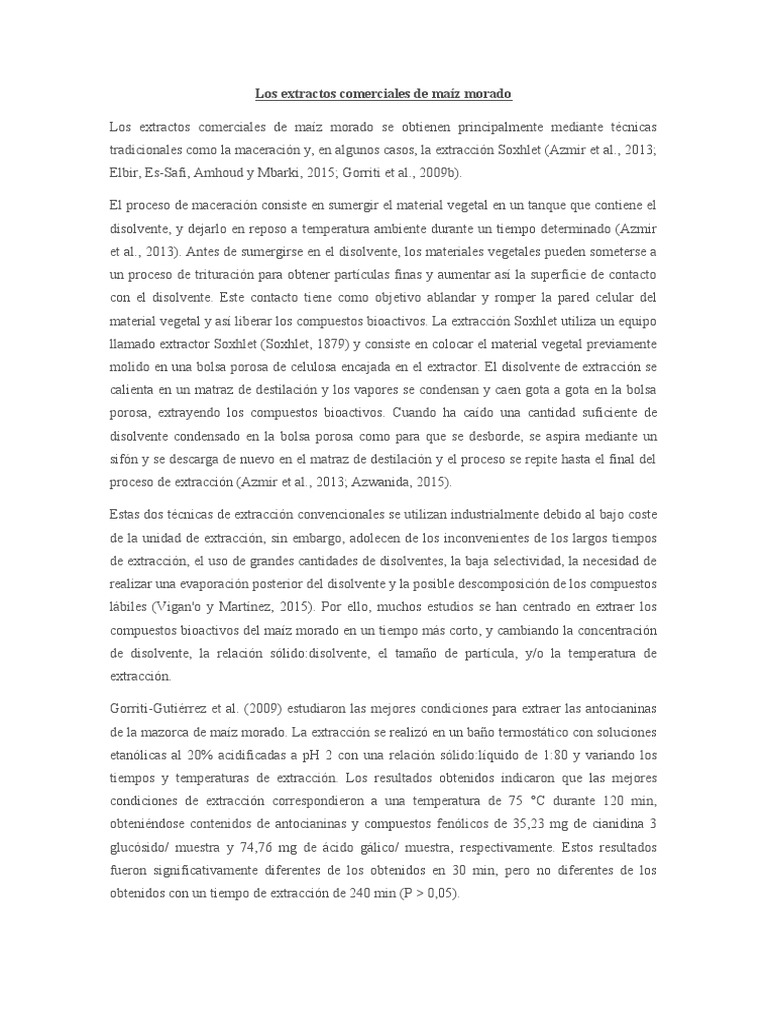 Los Extractos Comerciales de Maíz Morado | PDF | Solvente | Destilación