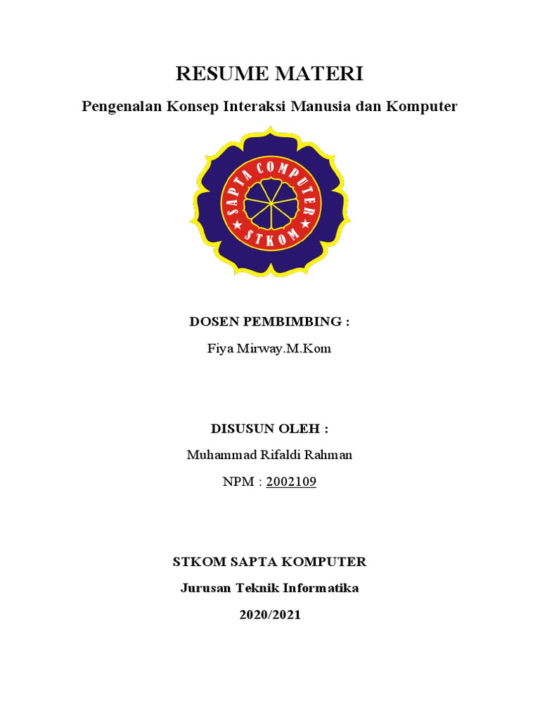 Tugas Resume Materi IMK - Muhammad Rifaldi Rahman - 2002109 - TI 2B HST | PDF