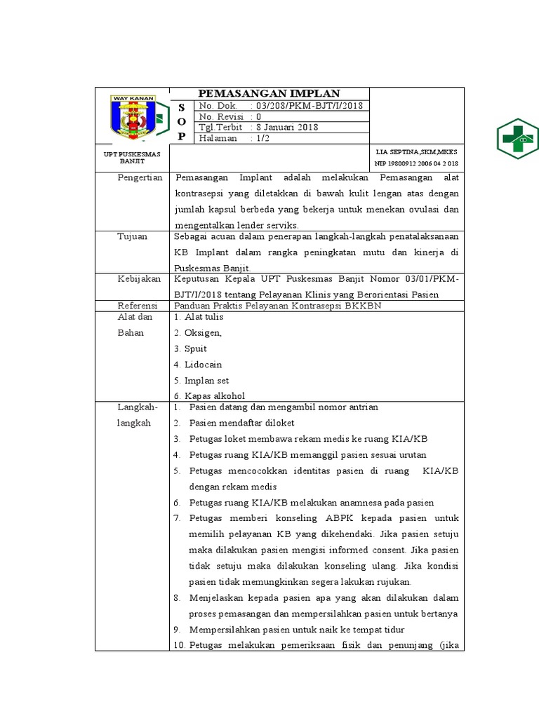 SOP Pemasangan Implan | PDF