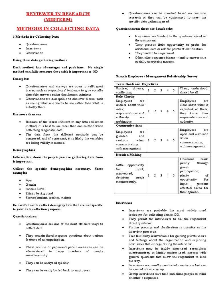 Reviewer in Research (Midterm) Methods in Collecting Data | PDF | Survey Methodology ...