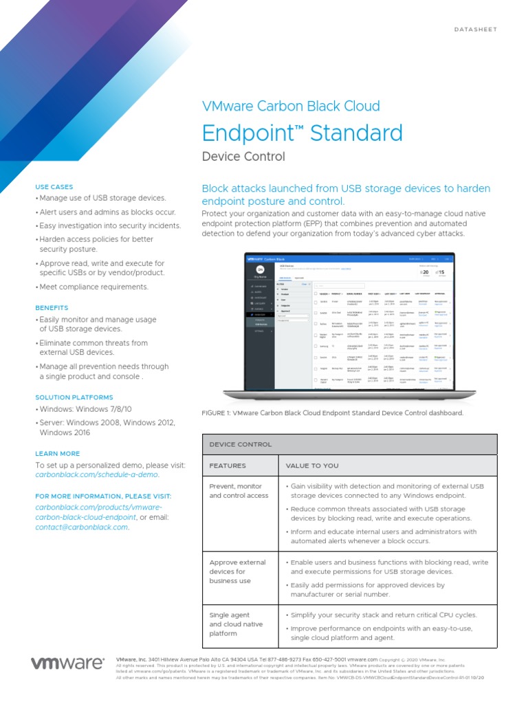 VMware-Carbon-Black-Cloud-Endpoint-Device Control-Datasheet-FINAL | PDF | V Mware | Cloud Computing