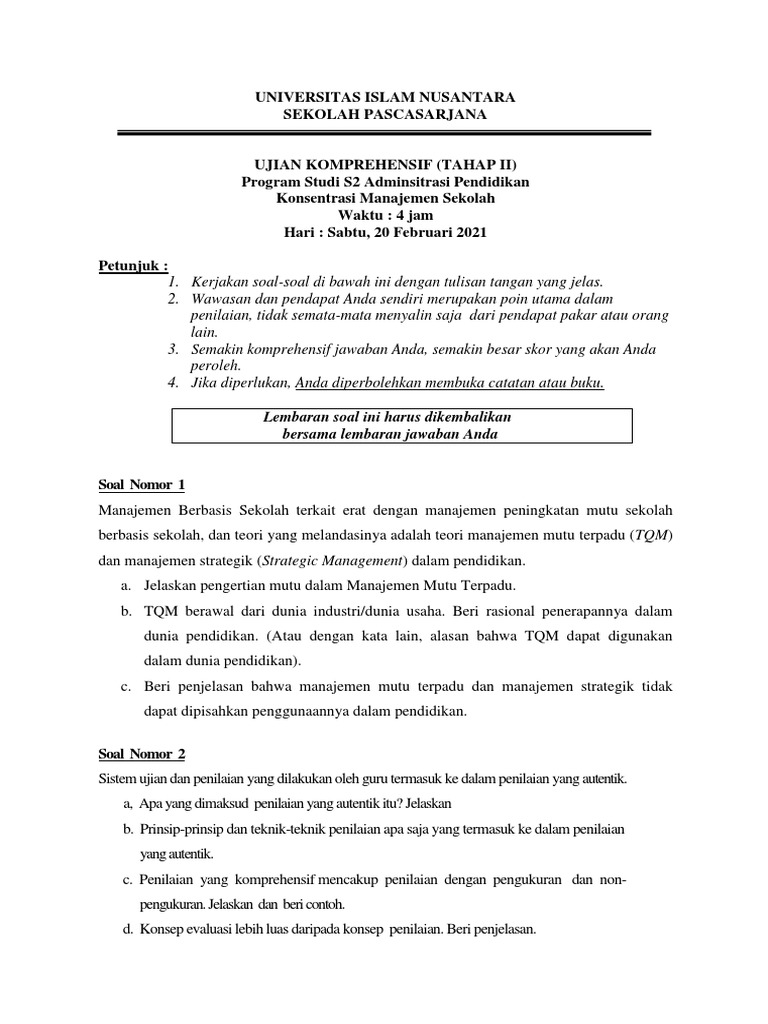 KOMPRE Tahap II S2 Manajemen Sekolah | PDF