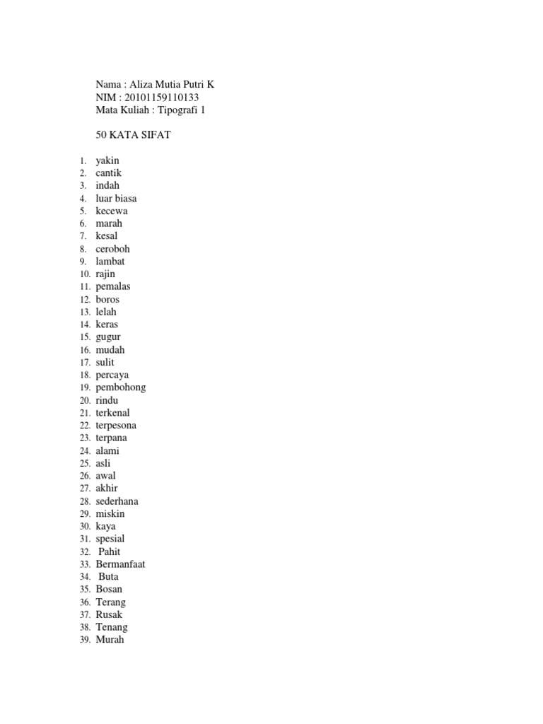 50 Kata Sifat | PDF