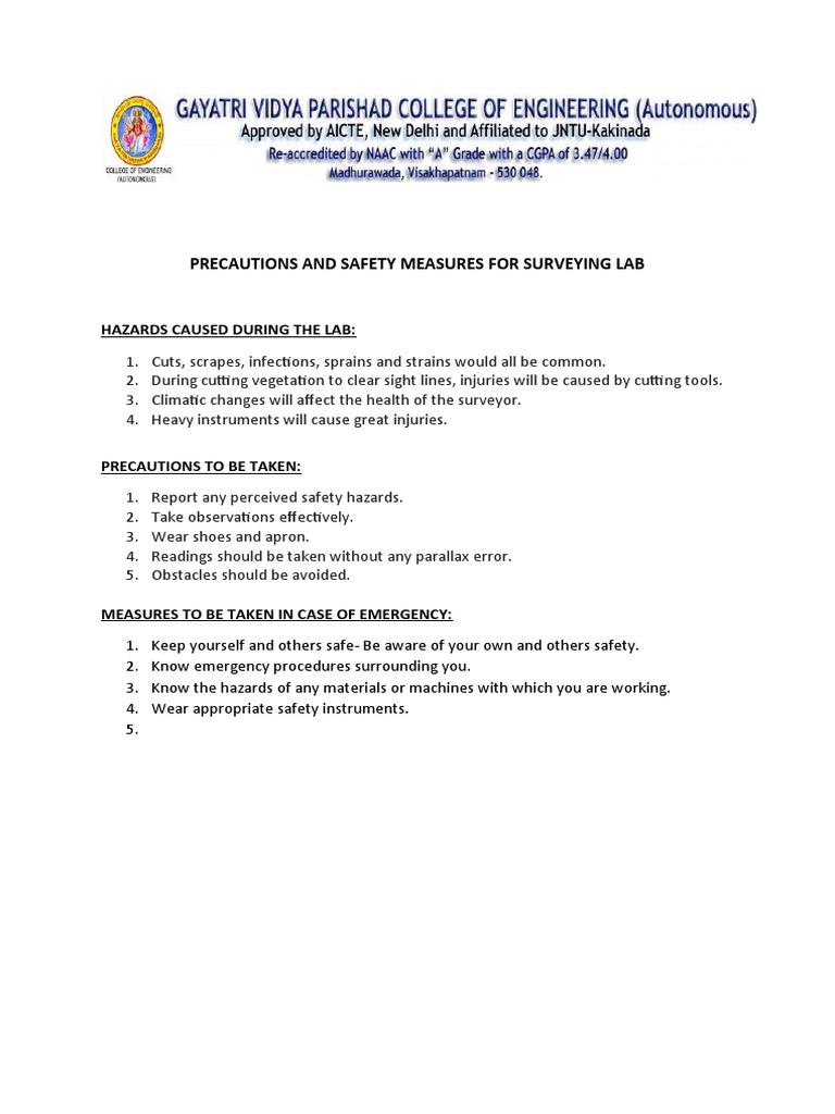Precautions and Safety Measures For Surveying Lab: Hazards Caused ...