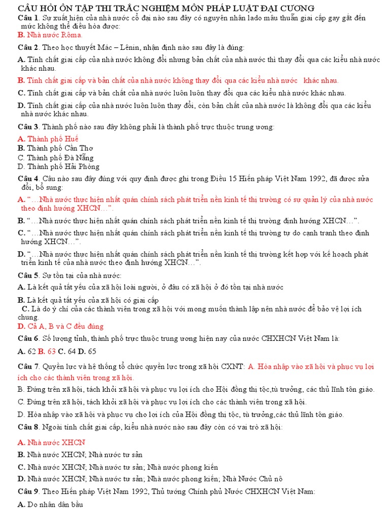 700 Cau Hoi Trac Nghiem Phap Luat Dai Cuong Co Dap An | PDF