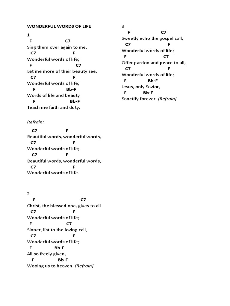Wonderful Words of Life Lyrics | PDF | Language Arts & Discipline | Art