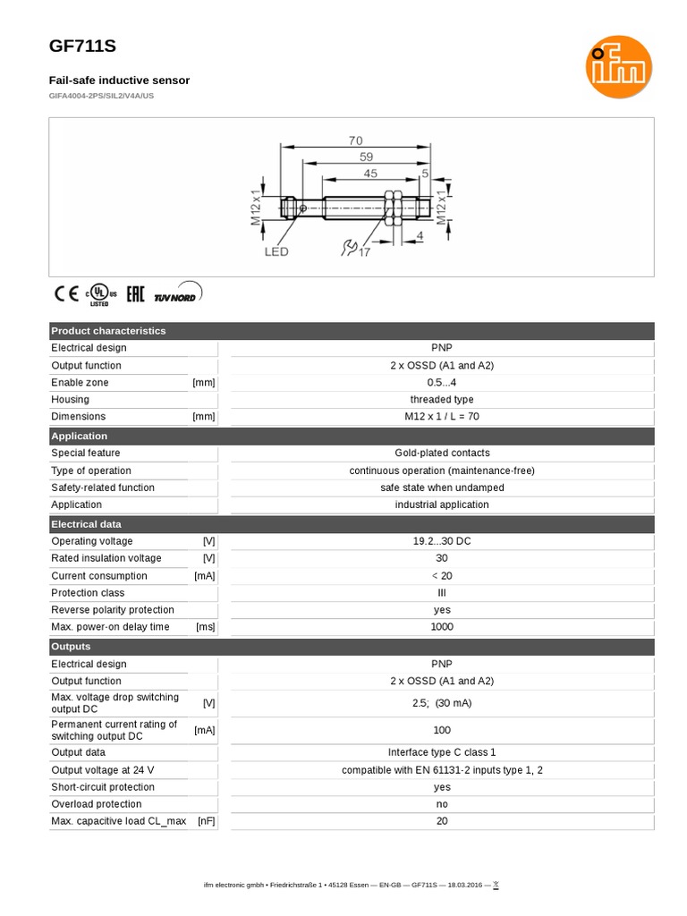 Fail-Safe Inductive Sensor: Product Characteristics | PDF | Electrical ...