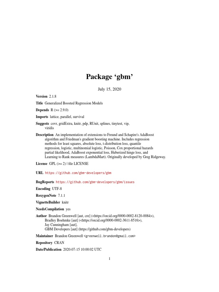 Package GBM': July 15, 2020 | PDF | Cross Validation (Statistics ...