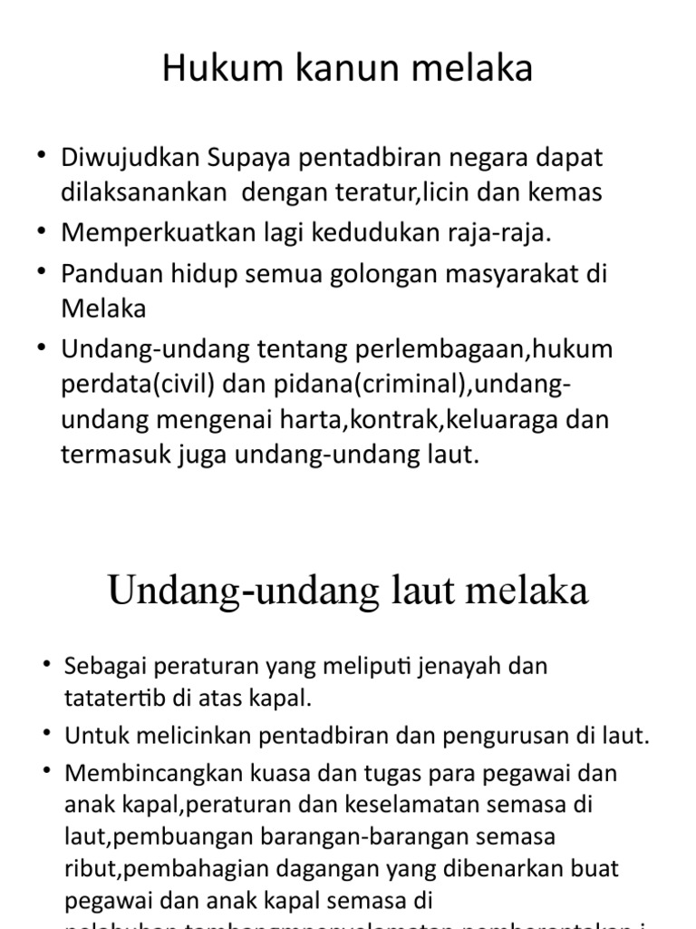Hukum Kanun Melaka dan Undang Laut | PDF