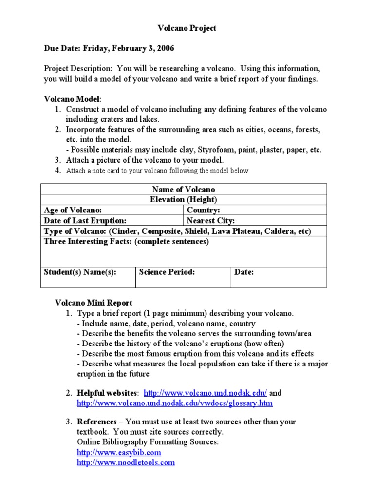 Volcano Project Guidelines and Rubric | PDF | Volcano | Types Of ...