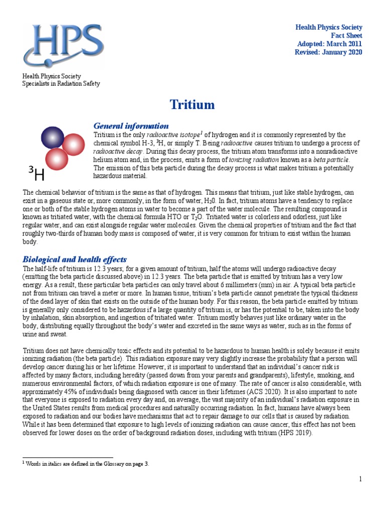 Tritium: General Information | PDF | Radioactive Decay | Ionizing Radiation