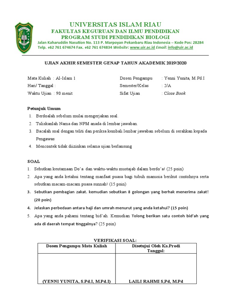 SOAL UAS Al-Islam 1 (FKIP Biologi) | PDF