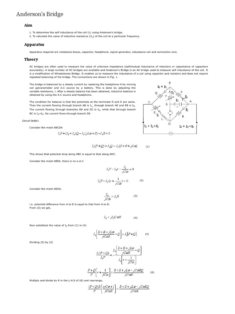Anderson's Bridge (Theory) - Pages-1-2-Merged | PDF | Inductor | Inductance