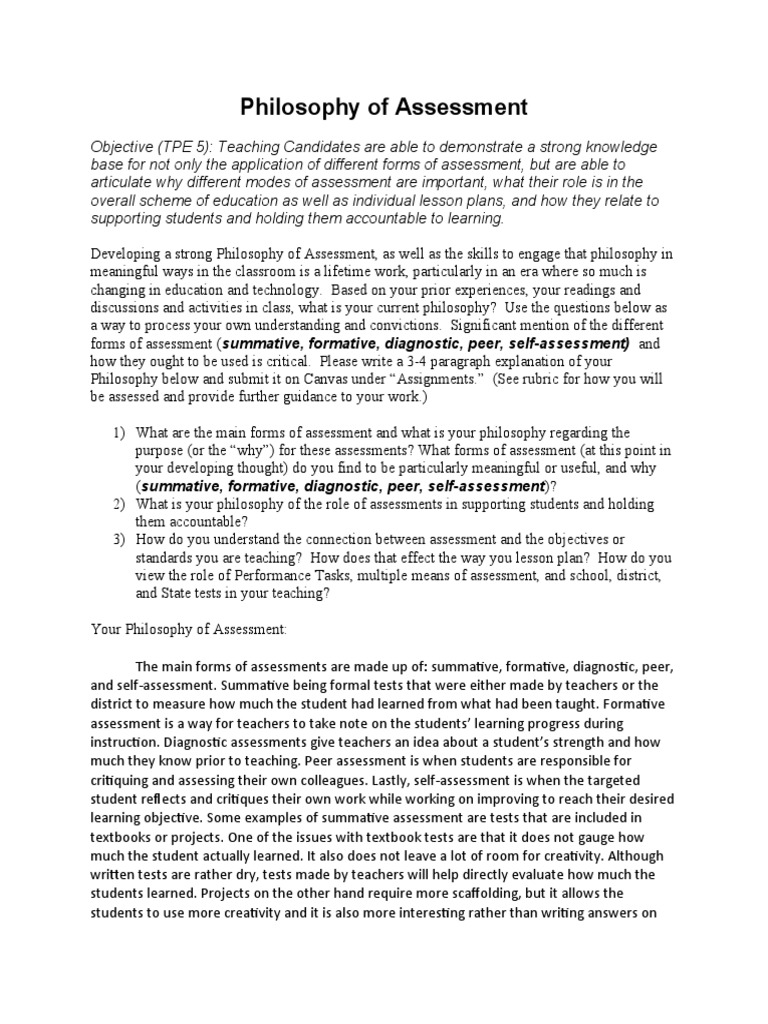 Philosophy of Assessment | PDF | Educational Assessment | Teachers