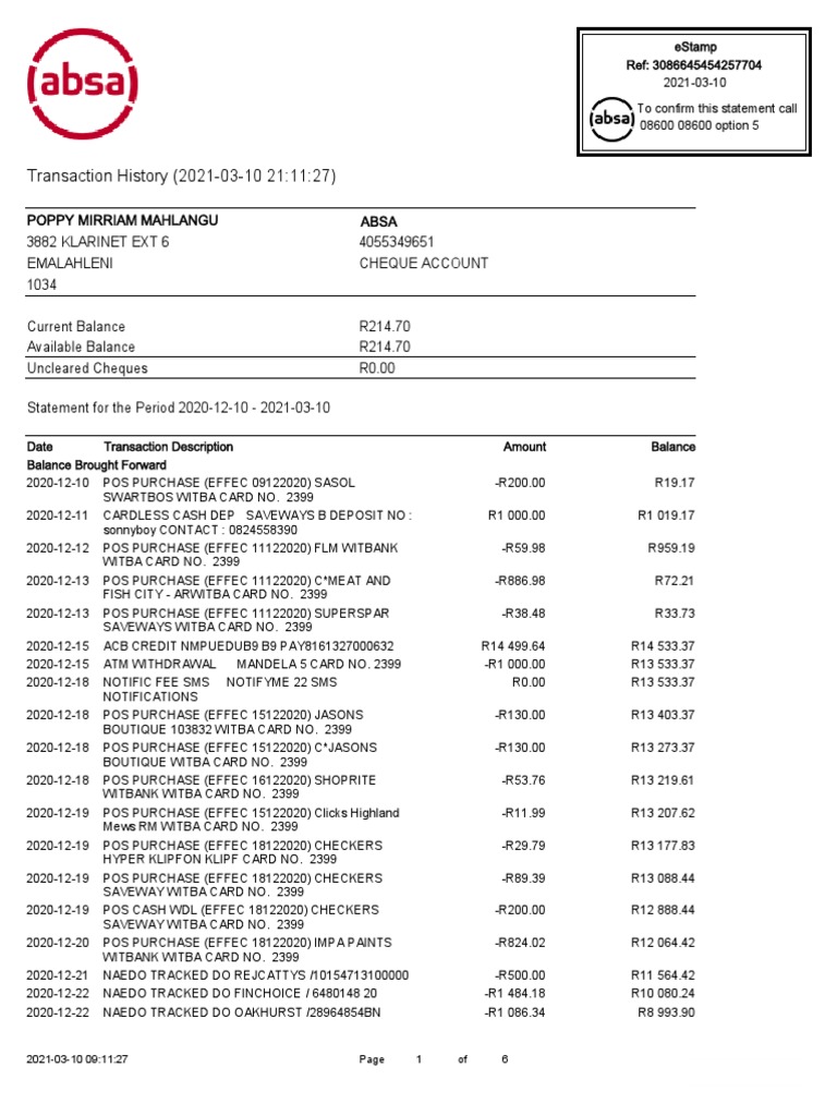 Personal Bank Statement Summary | PDF | Debit Card | Financial Transaction