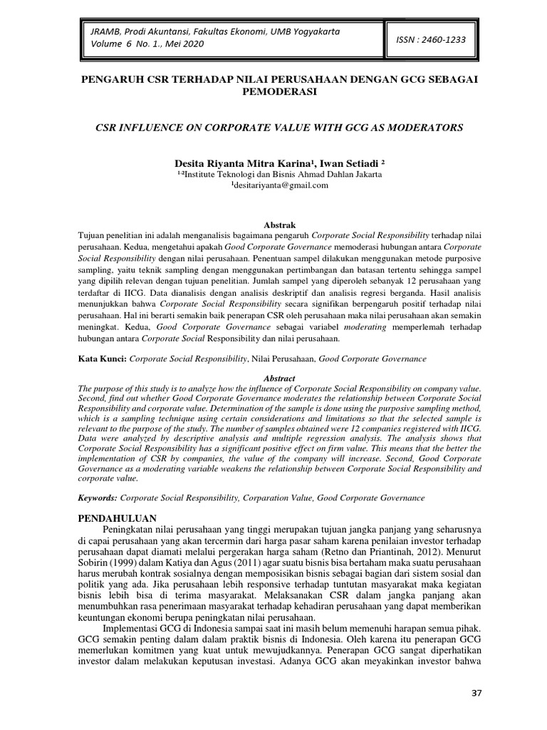 CSR & GCG Impact on Corporate Value | PDF | Statistical Inference | Statistical Analysis