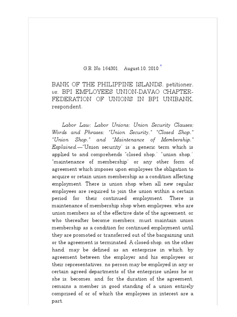 BPI Vs BPI Employees Union | PDF | Employment | Collective Bargaining