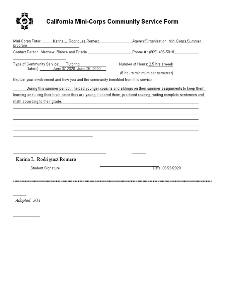 Community Service Form 1 | PDF | Social Science