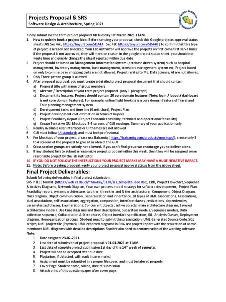 FAST SDA Projects Proposals Sp21 | Download Free PDF | Unified Modeling Language | Class ...