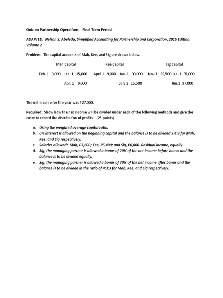 Quiz On Partnership Operations - Final Term Period | PDF | Finance ...