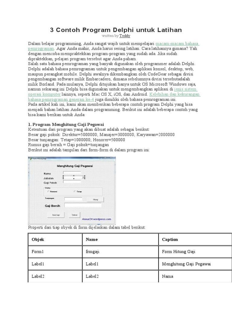 3 Contoh Program Delphi Untuk Latihan | PDF