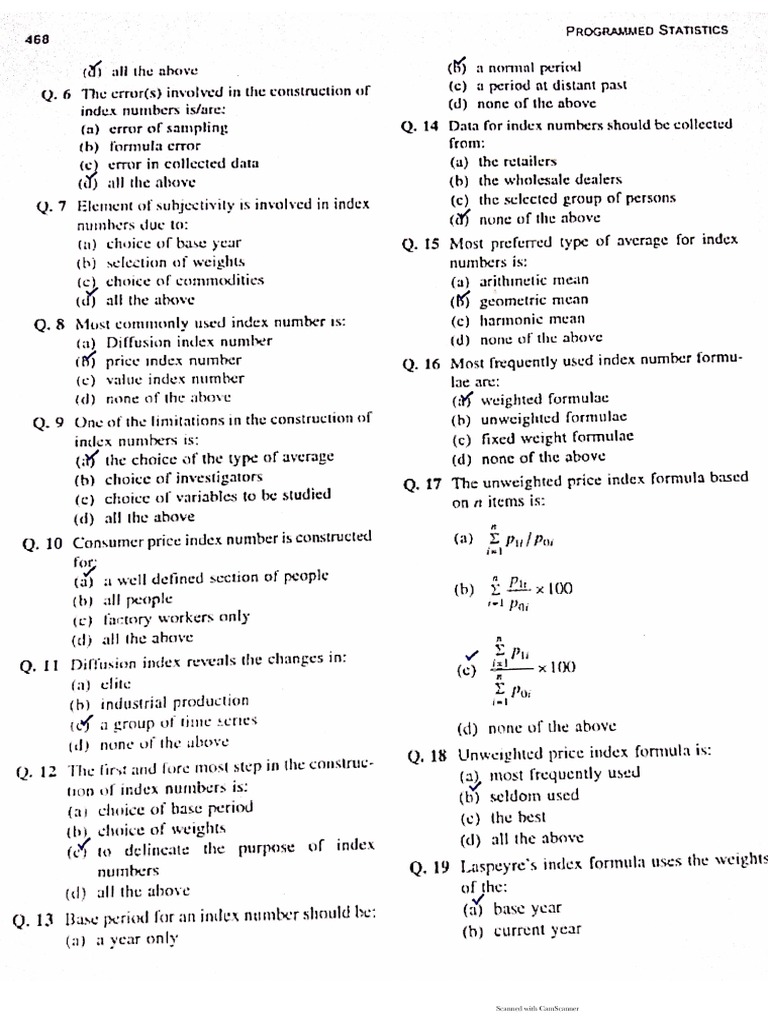 Index Number (MCQS) | PDF
