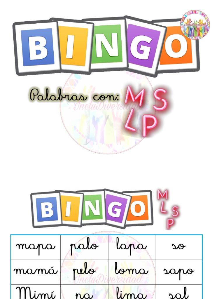 Bingo de palabras M-P-L-S para niños | PDF