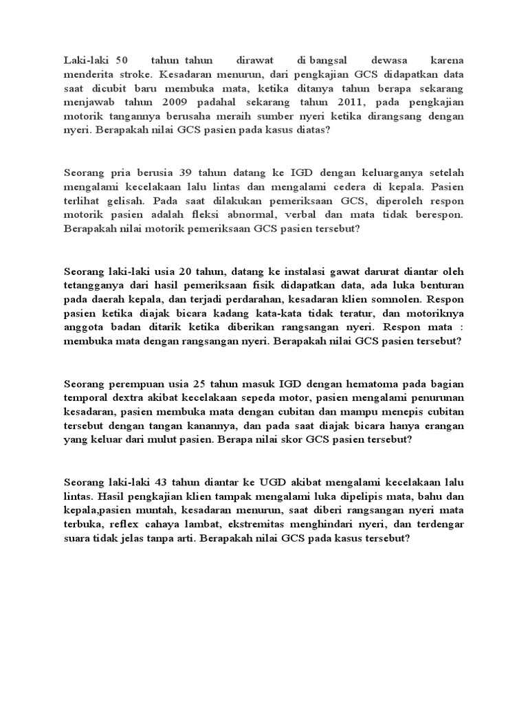 Nilai GCS pada Pasien Laki-Laki 50 Tahun yang Menderita Stroke | PDF