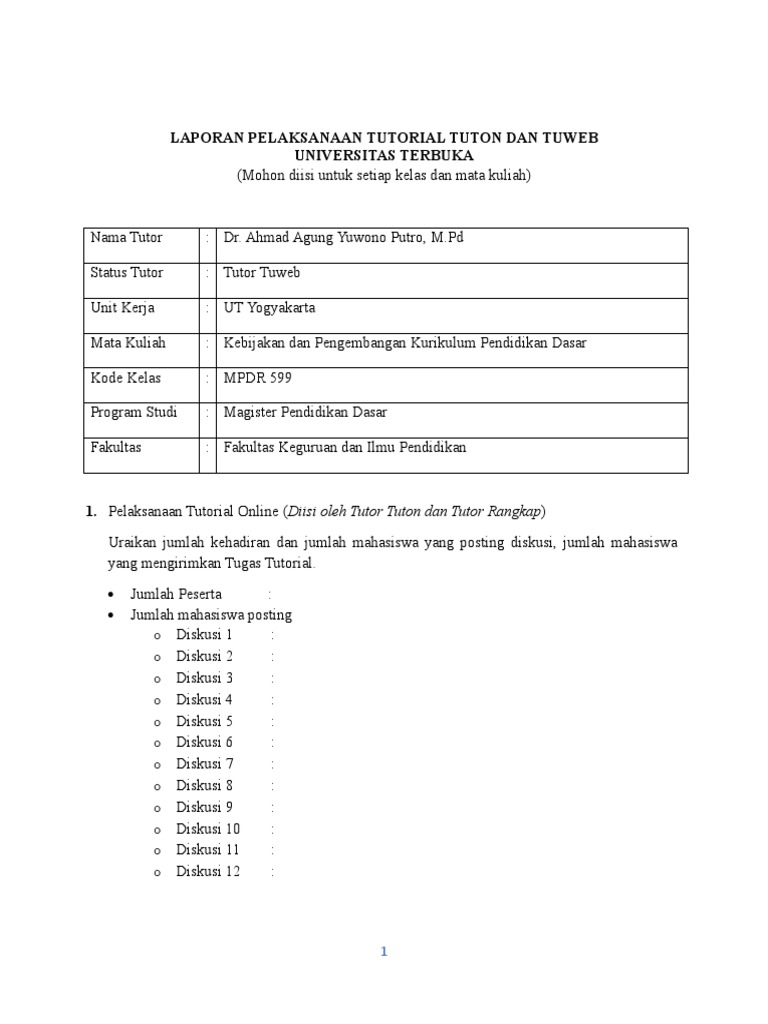 Form Laporan Pelaksanaan Tuton 2020.2 TUTON DAN ATAU TUWEB Edit UPBJJ ...