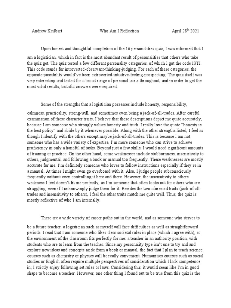 Who Am I Reflection | PDF | Teachers | Science
