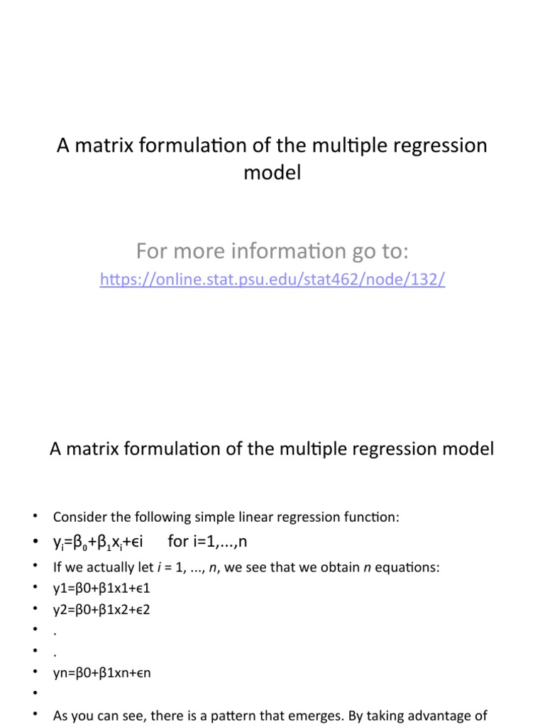 A Matrix Formulation of The Multiple Regression Model | PDF