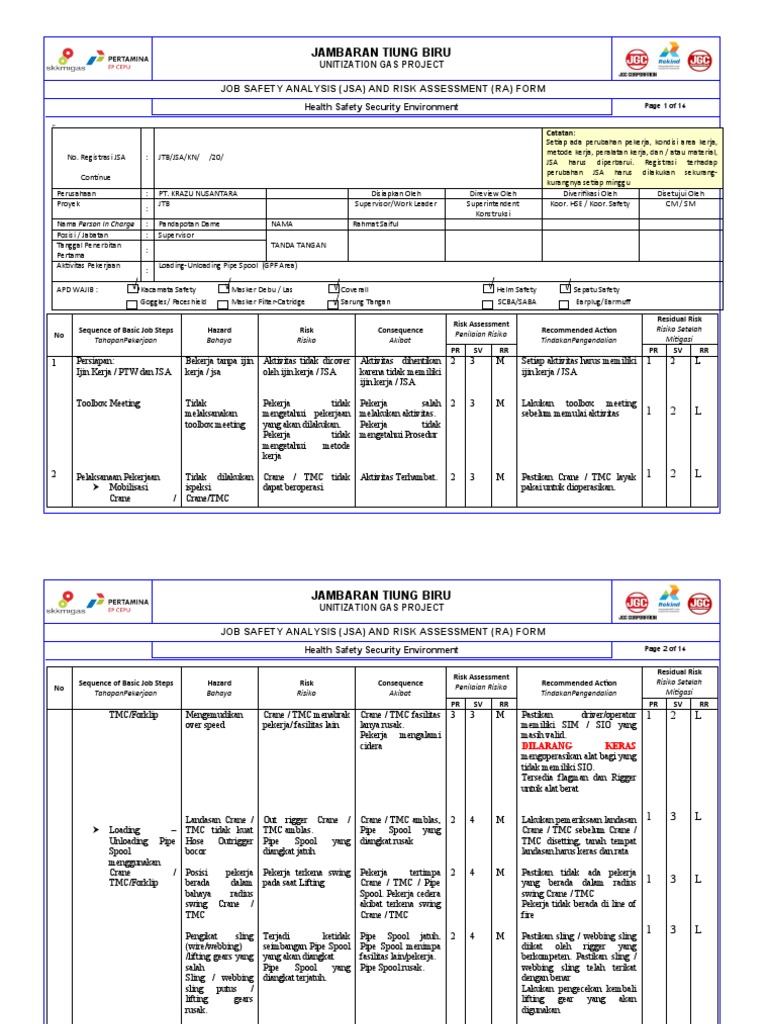 JSA Loading-Unloading Pipe Spool - GPF | PDF