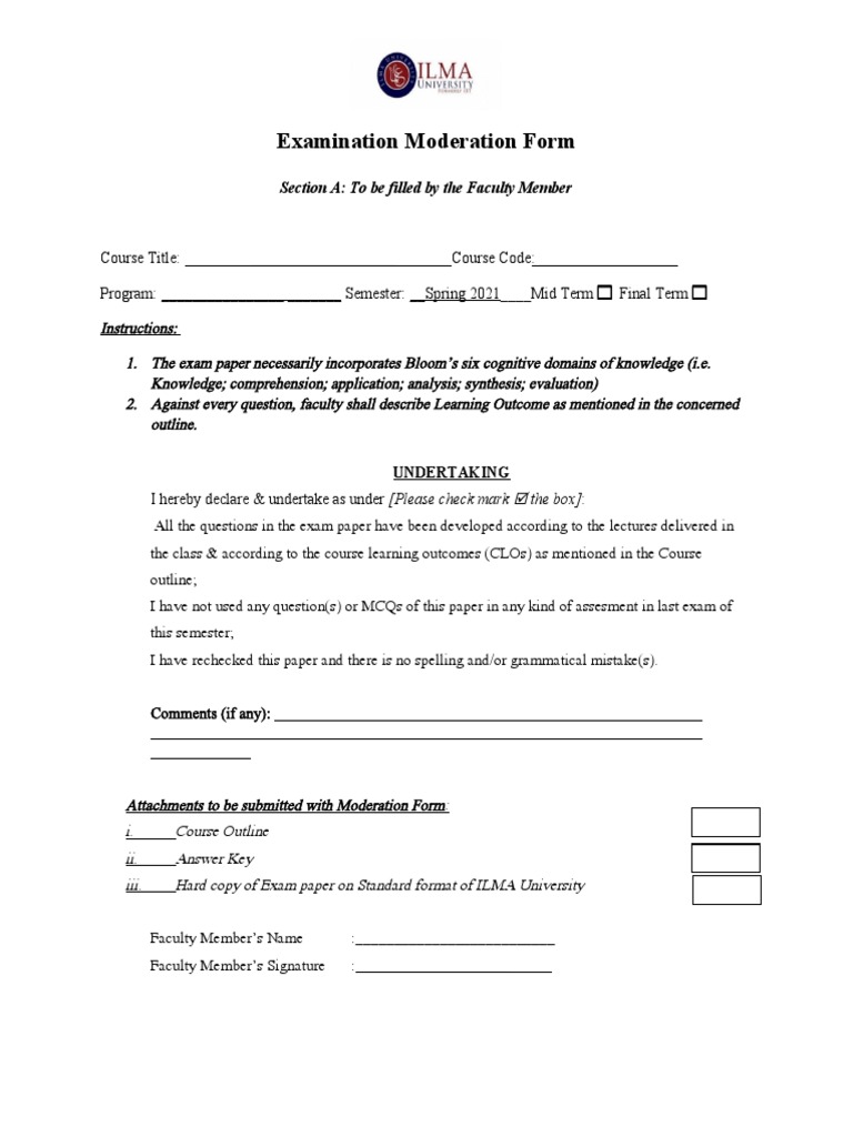 Moderation Form Paper A and Physical Examiniation | PDF | Test ...