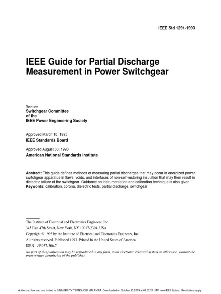 IEEE Guide For Partial Discharge Measurement in Power Switchgear | PDF | Capacitor | Electrical ...