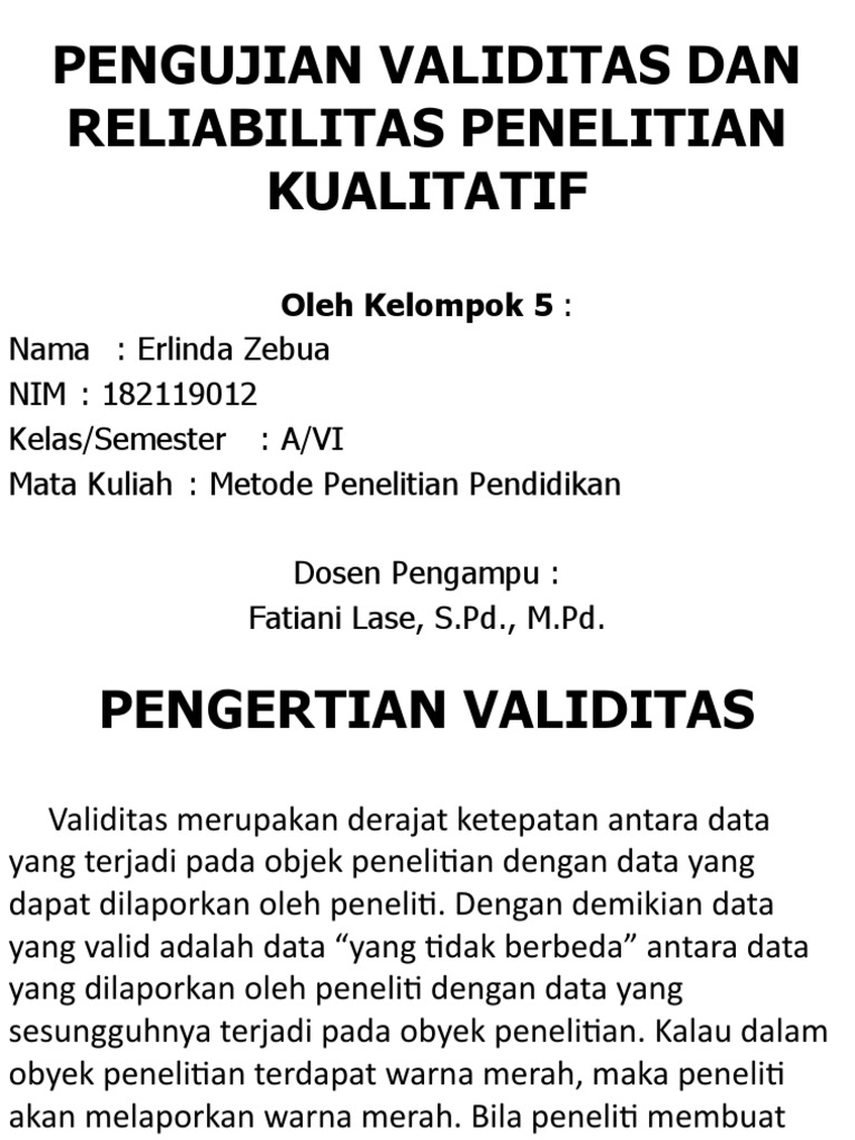 Pengujian Validitas Dan Reliabilitas Penelitian Kualitatif | PDF