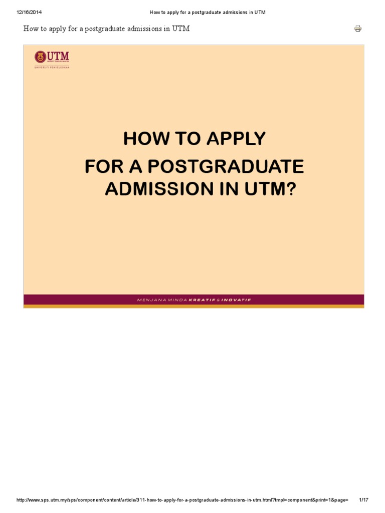 How To Apply For A Postgraduate Admissions in UTM | PDF